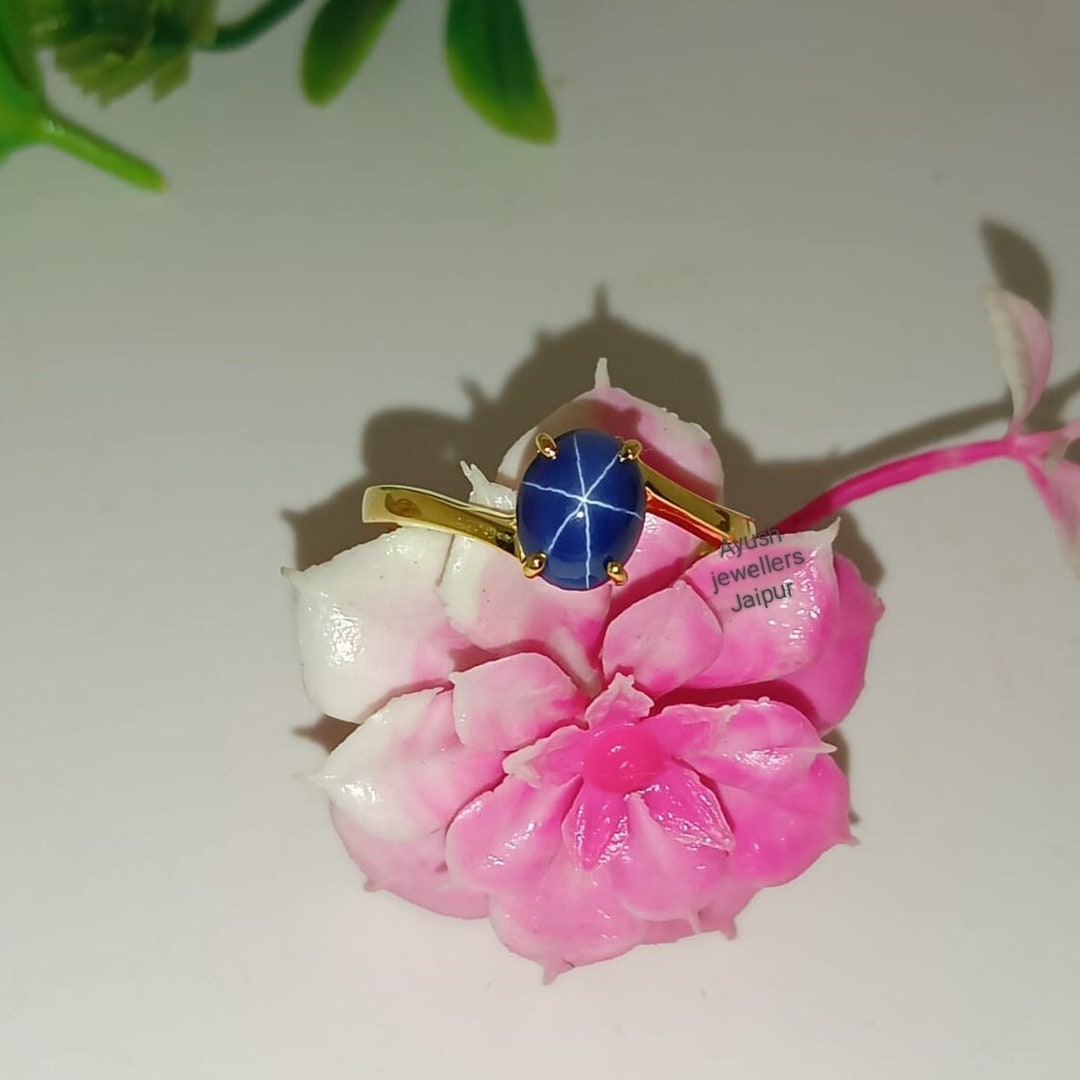 Cornflower Star Sapphire Ring 14k Yellow Gold Ring Blue Star Sapphire ...