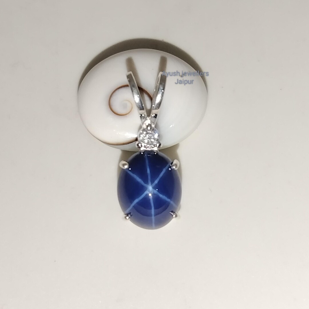 Cornflower Blue Star Sapphire Necklace Sterling Silver 925 Silver Blue ...