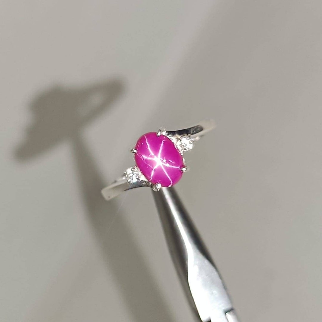 Pink Star Sapphire Ring, 925 Sterling Silver Ring, Pink Lindy Star ...