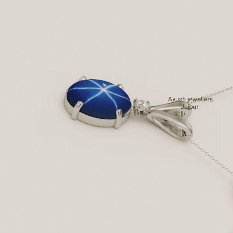 Cornflower Blue Star Sapphire Necklace Sterling Silver 925 Silver Blue ...