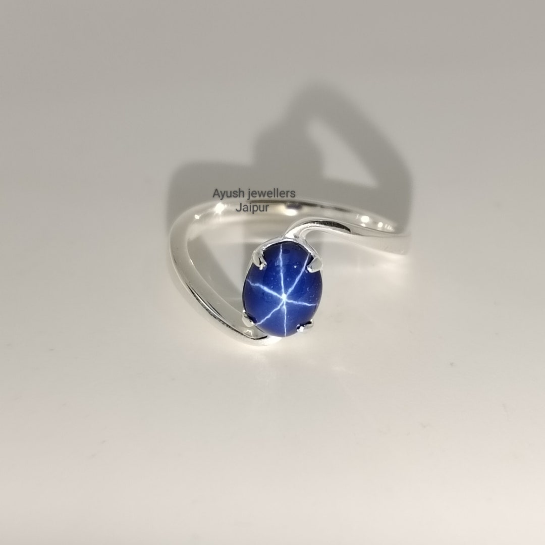 Vintage Blue Lindy Star Ring, Blue Star Sapphire Silver Ring, 925 ...