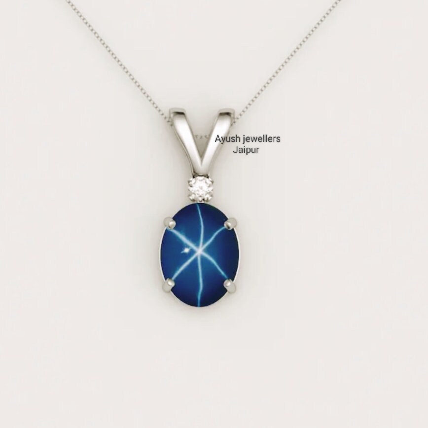 Cornflower Blue Star Sapphire Necklace Sterling Silver 925 Silver Blue ...