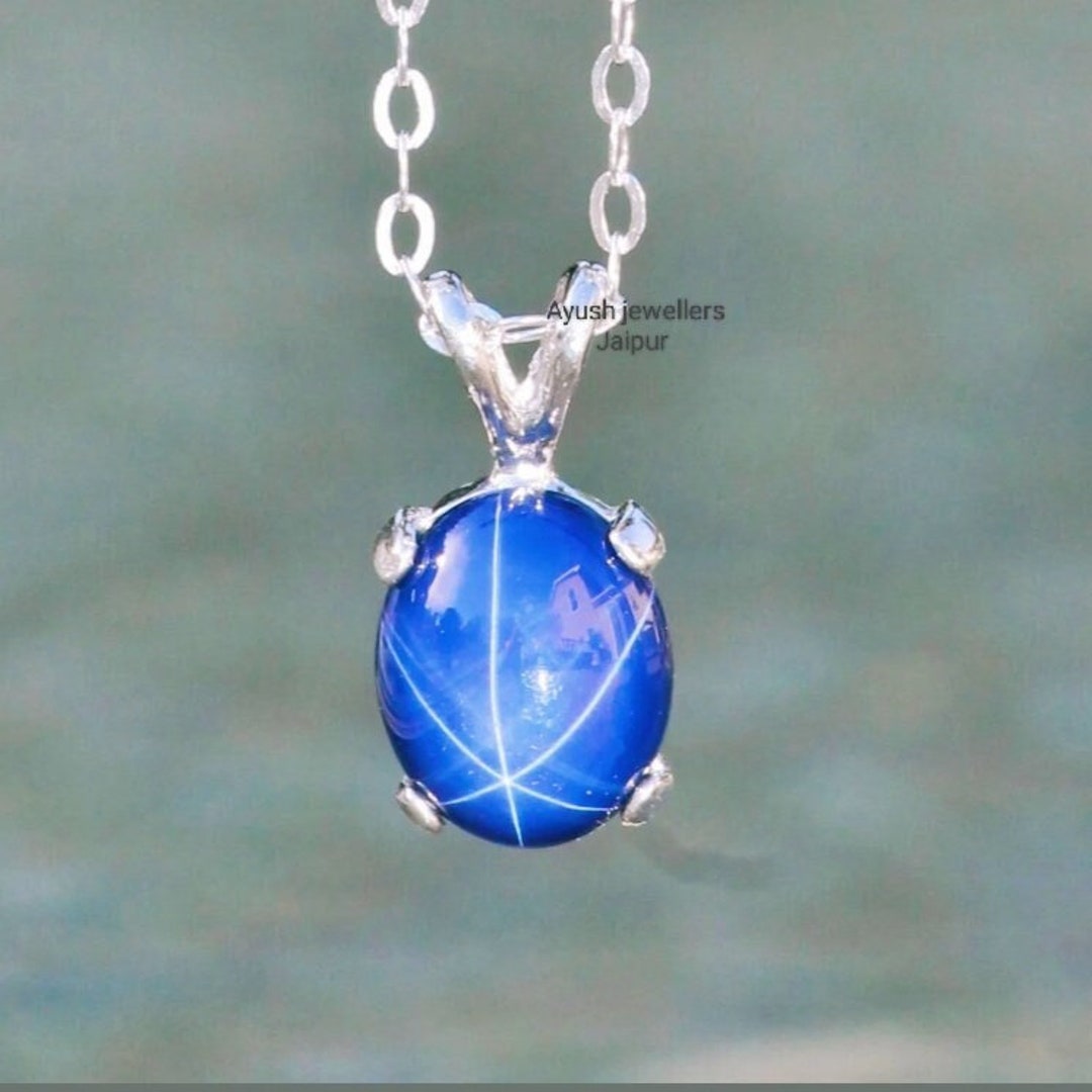 Cornflower Blue Star Sapphire Necklace Sterling Silver 925 Silver Blue ...