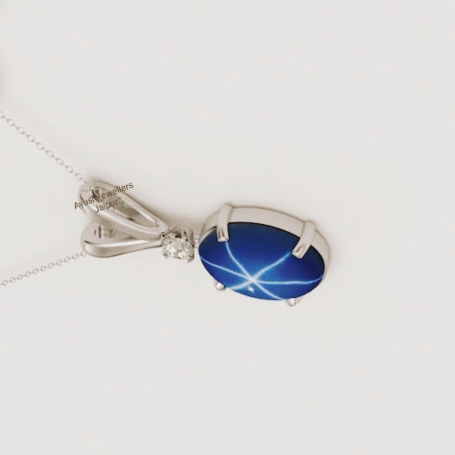 Cornflower Blue Star Sapphire Necklace Sterling Silver 925 Silver Blue ...