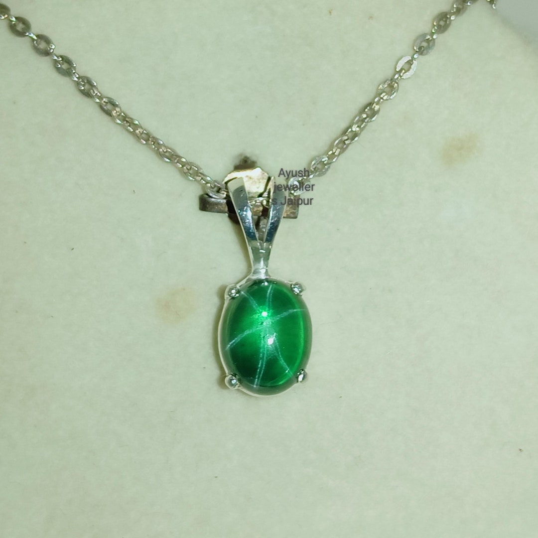 Cornflower Green Star Sapphire Pendant,6rays Green Star Sapphire ...