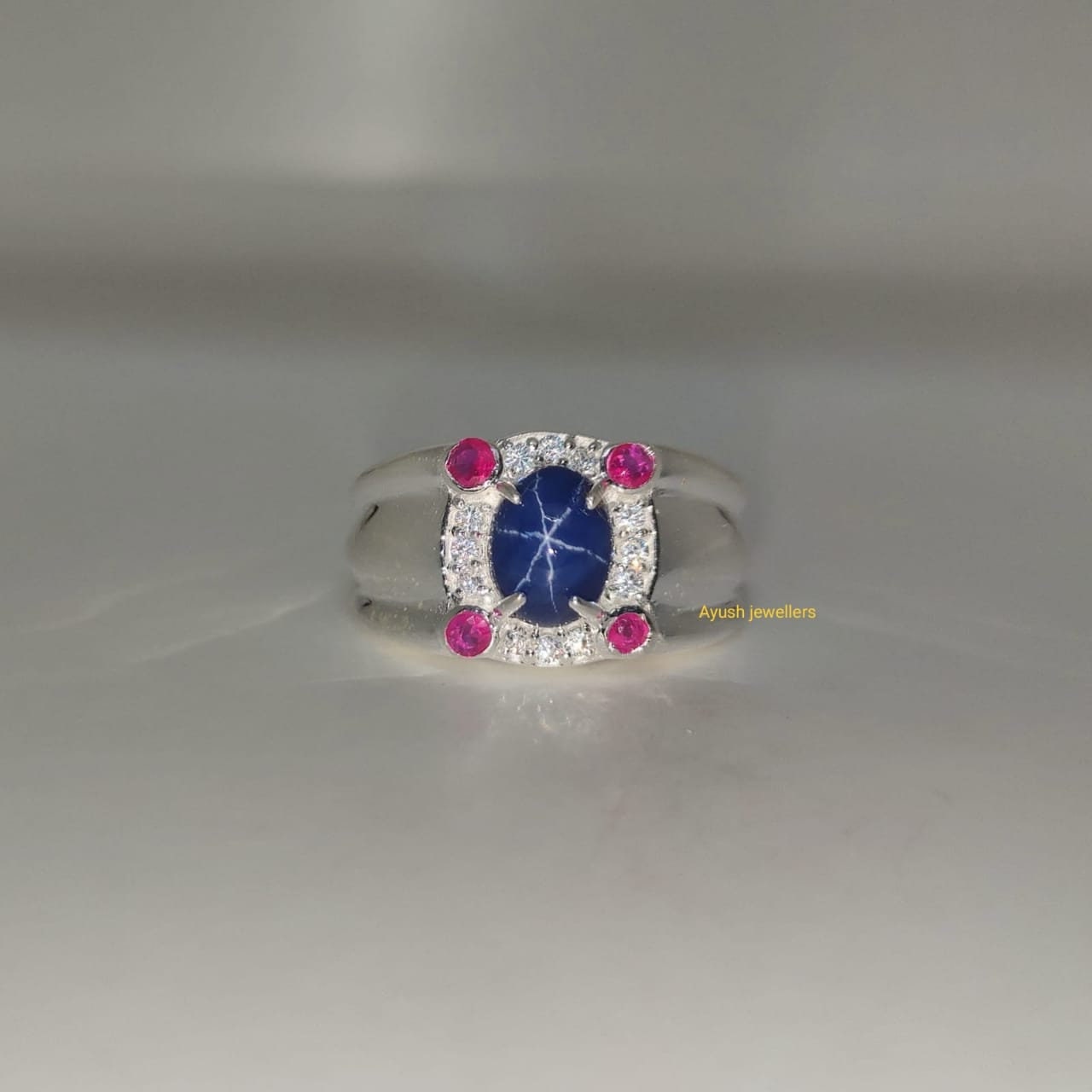 Men's Star Sapphire Ring 925 Solid Sterling Silver Ring Blue Star ...