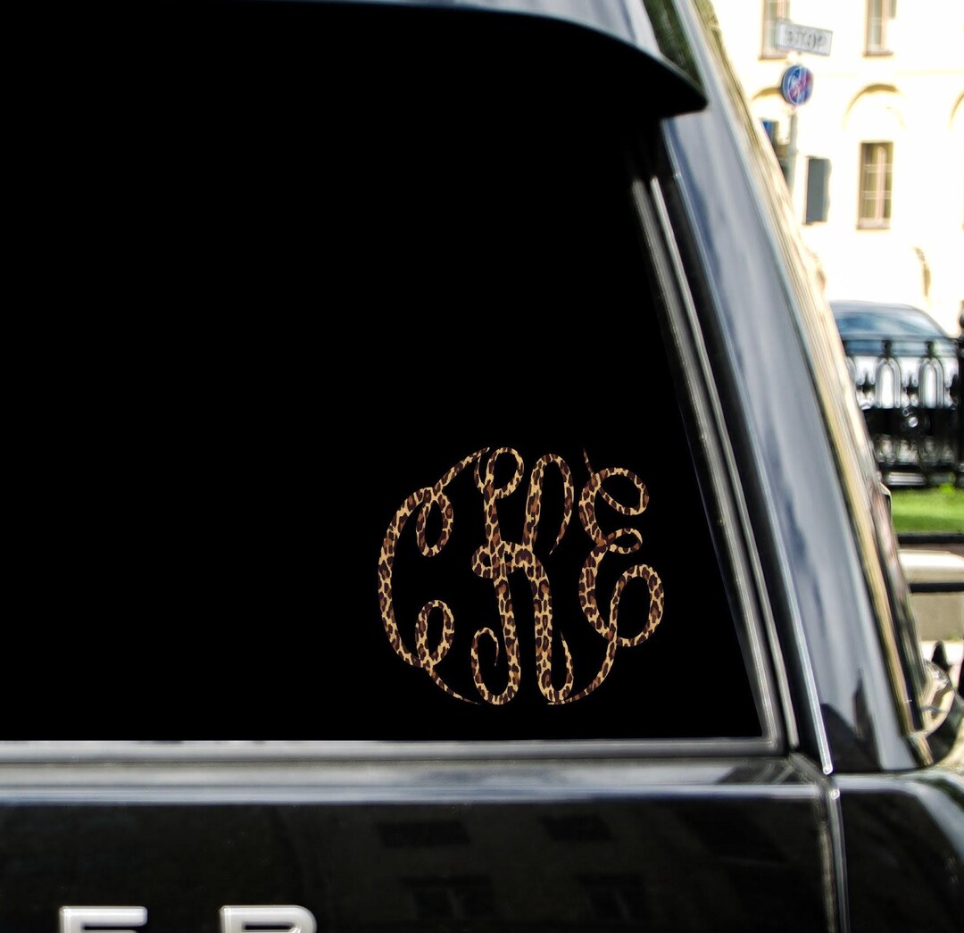 Leopard Print Car Decal: Custom Monogram Vinyl Sticker - Etsy