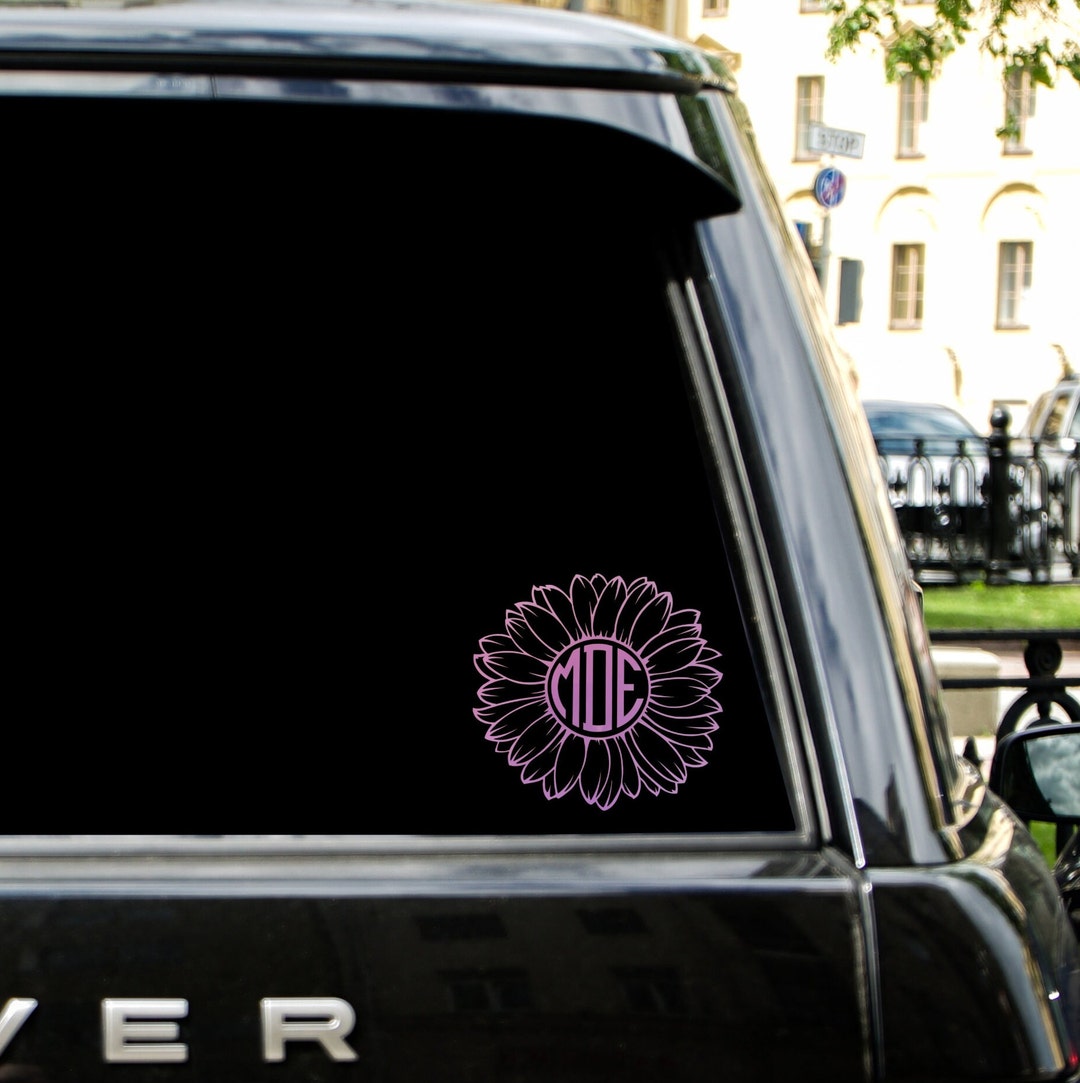 Sunflower Decal With Monogram, Sunflower Sticker With Initials ...