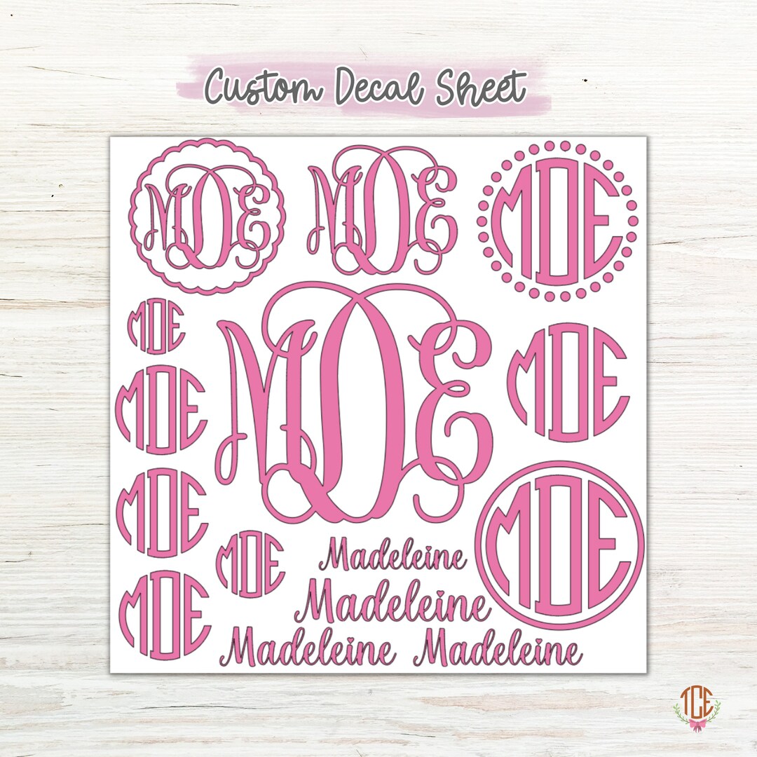 Monogram Decal Sheet Personalized Name and Monogram Labels - Etsy