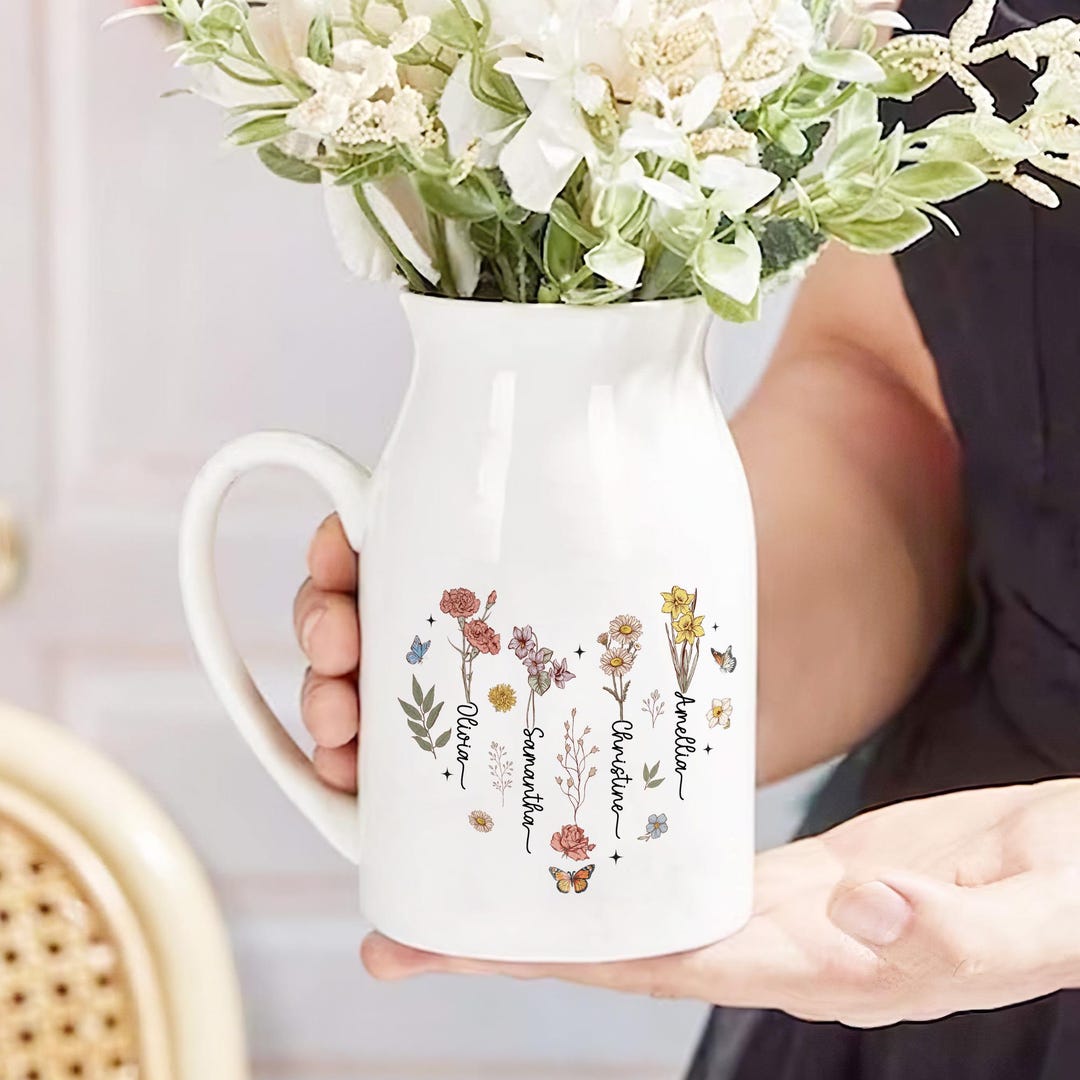Personalized Birth Month Flowers Vase, Grandma's Garden Gift, Mom ...