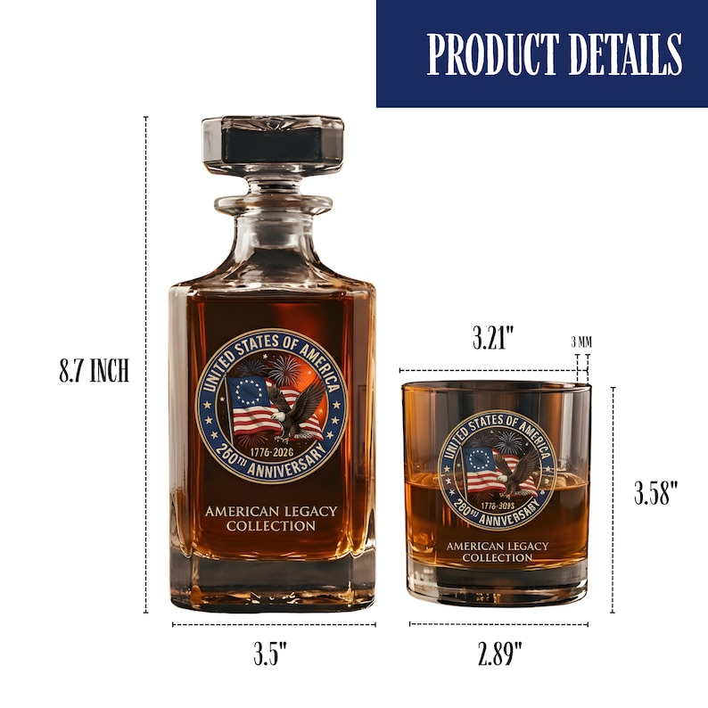 250th Anniversary Whiskey Decanter Set, American Legacy Patriotic Gift ...