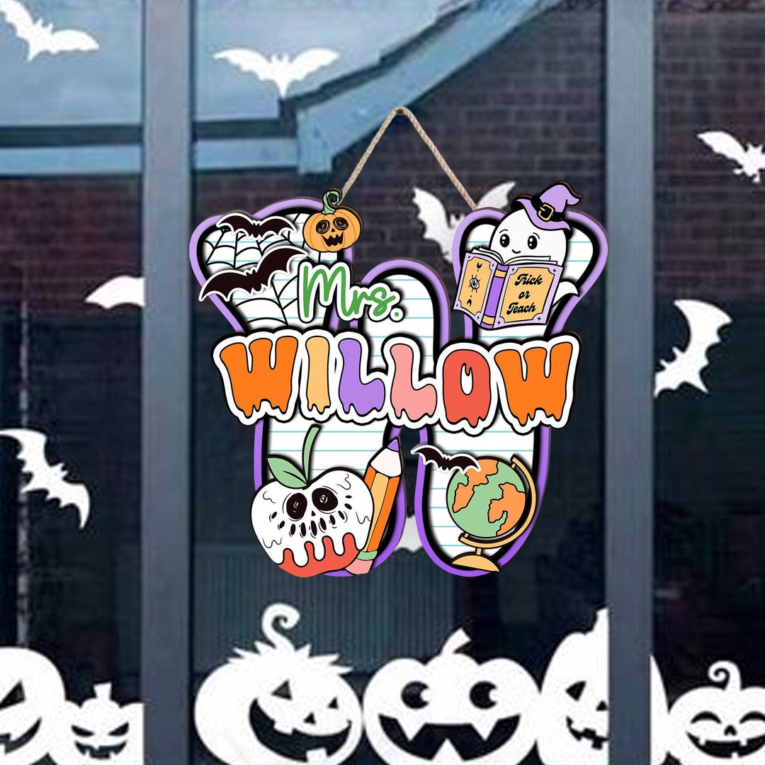 Halloween Classroom 2 Layer Door Sign Decor, Halloween Teacher Name 3D ...