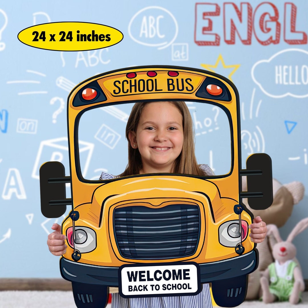Wooden School Bus Photo Frame, Custom Back to School Photo Booth Selfie ...