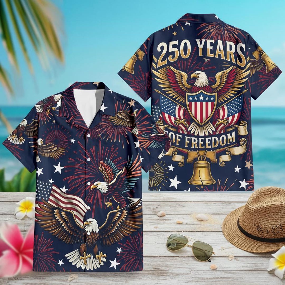 250 Years of Freedom Hawaii Shirt, Patriotic Eagle Aloha Button Down ...