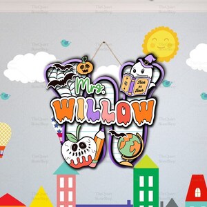 Halloween Classroom 2 Layer Door Sign Decor, Halloween Teacher Name 3D ...