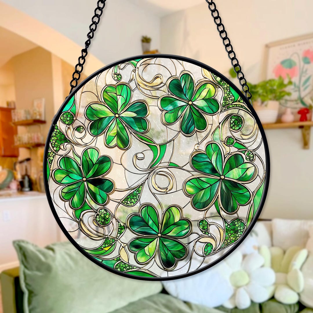 St. Patrick's Day Shamrock Stained Glass Suncatcher, Shamrock Window ...