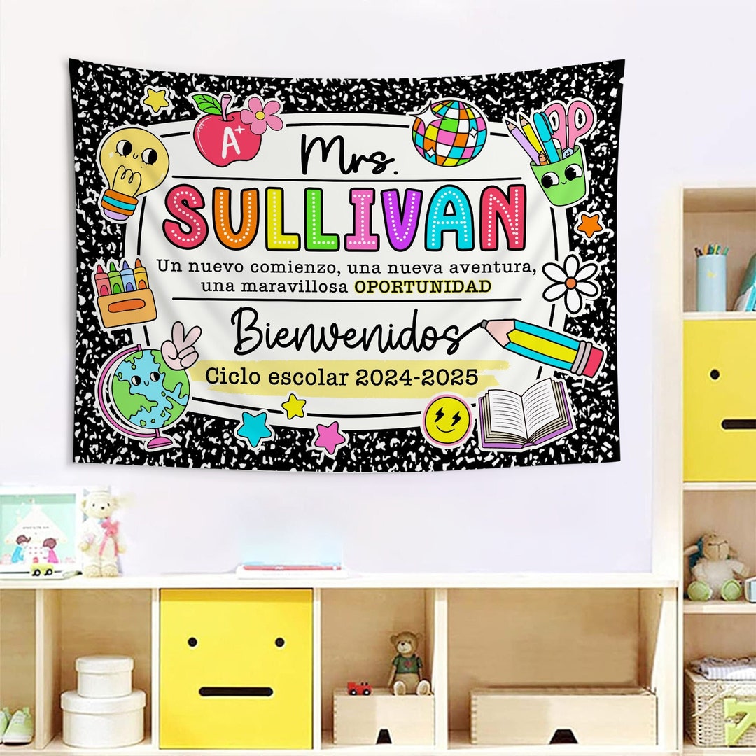 Welcome Classroom Wall Tapestry, Classroom Decor, Spanish Teacher Name ...