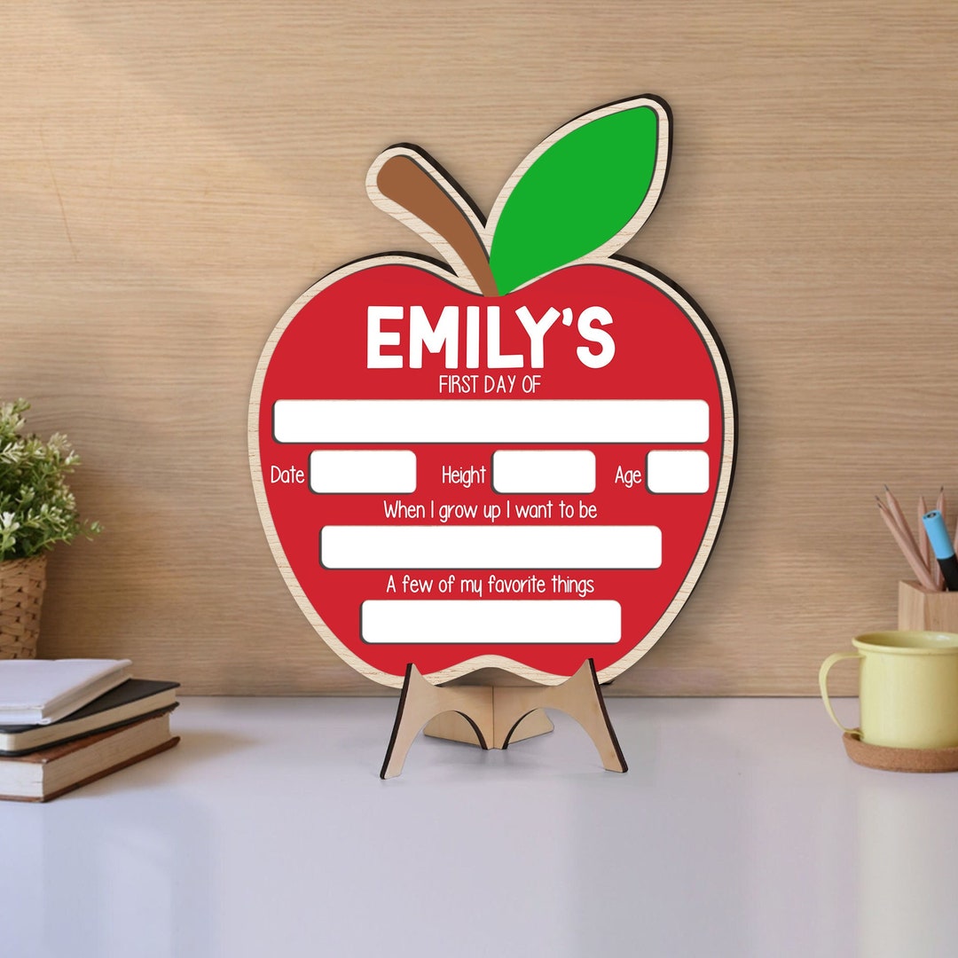 Personalized First Day of School Sign, Apple Shaped Reusable Chalkboard ...
