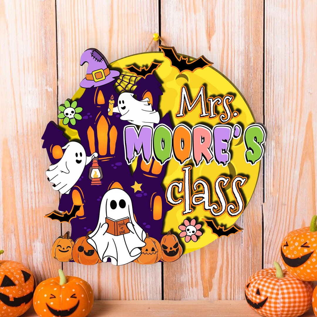 Halloween Teacher Name 3D Wood Art, Halloween Classroom 2 Layer Door ...
