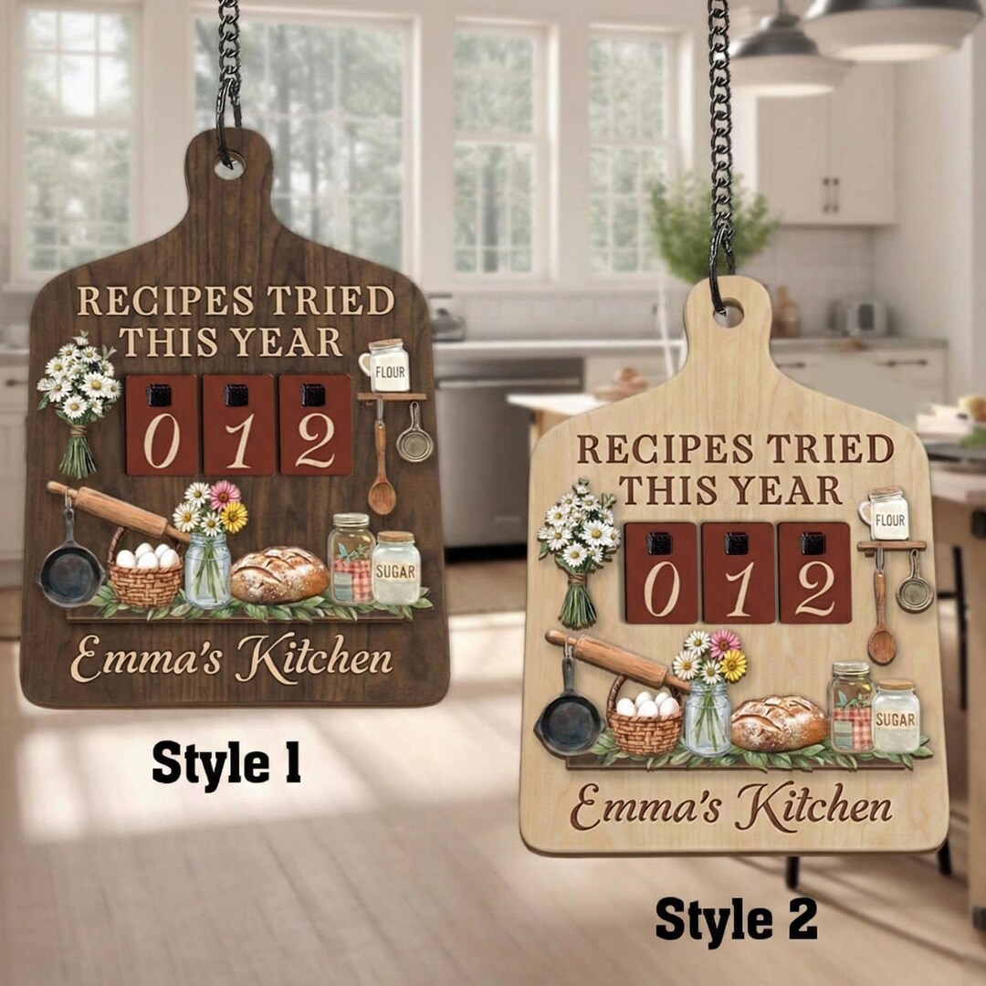 Personalized Kitchen Recipe Tracker Sign, New Recipes Tried This Year ...