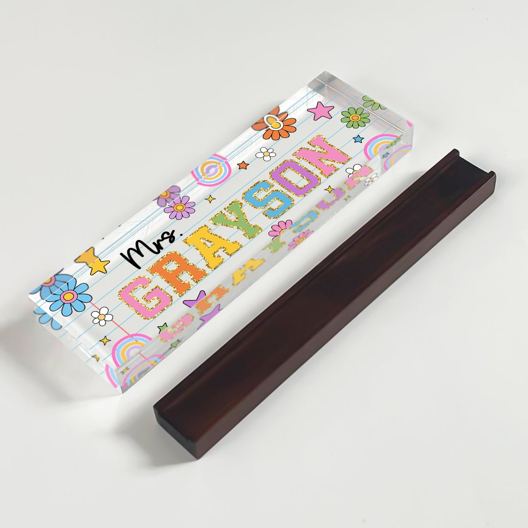 Dot Font Name Teacher Sign, Personalized Teacher Desk Name Block ...