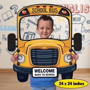 Wooden School Bus Photo Frame, Custom Back to School Photo Booth Selfie ...