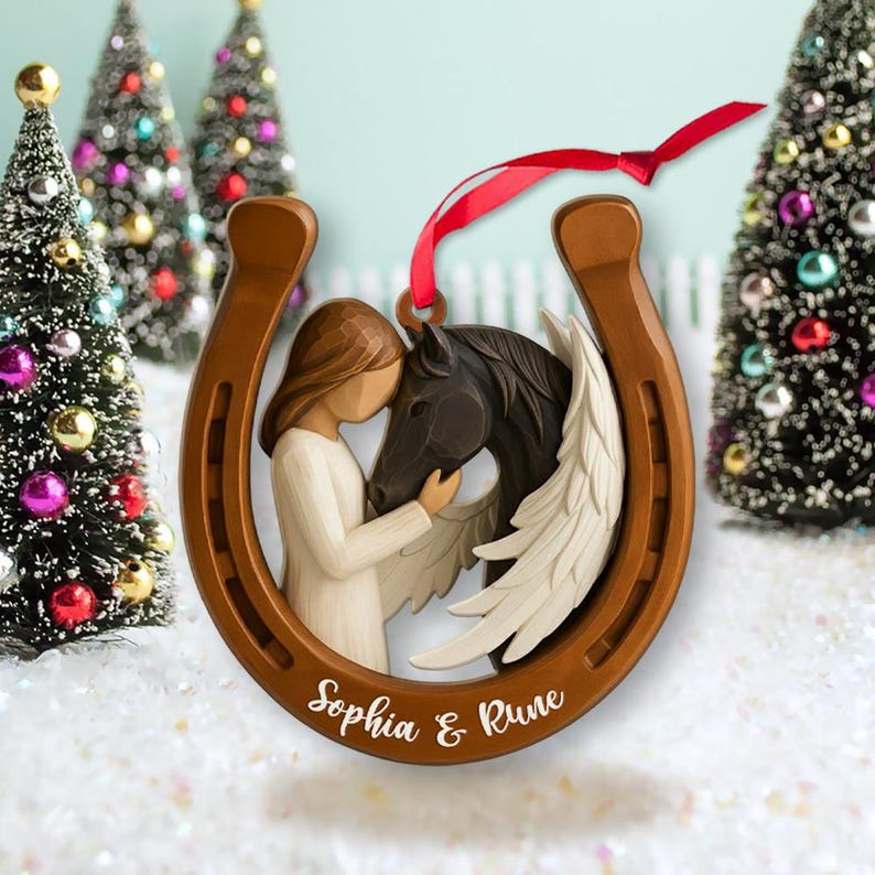 Personalized 2D Flat Faux Wood Carving Horse Lover Ornament, Custom ...