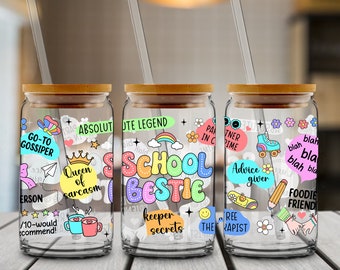 Bestie Gift 16oz Iced Coffee Cup, Cold Drink Cup, Frosted Can Glass ...