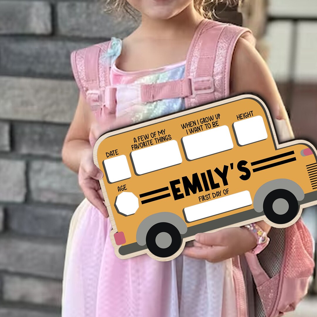Personalized First Day of School Sign, School Bus Reusable Chalkboard ...