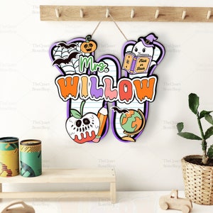 Halloween Classroom 2 Layer Door Sign Decor, Halloween Teacher Name 3D ...