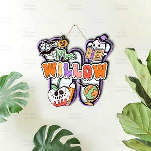 Halloween Classroom 2 Layer Door Sign Decor, Halloween Teacher Name 3D ...