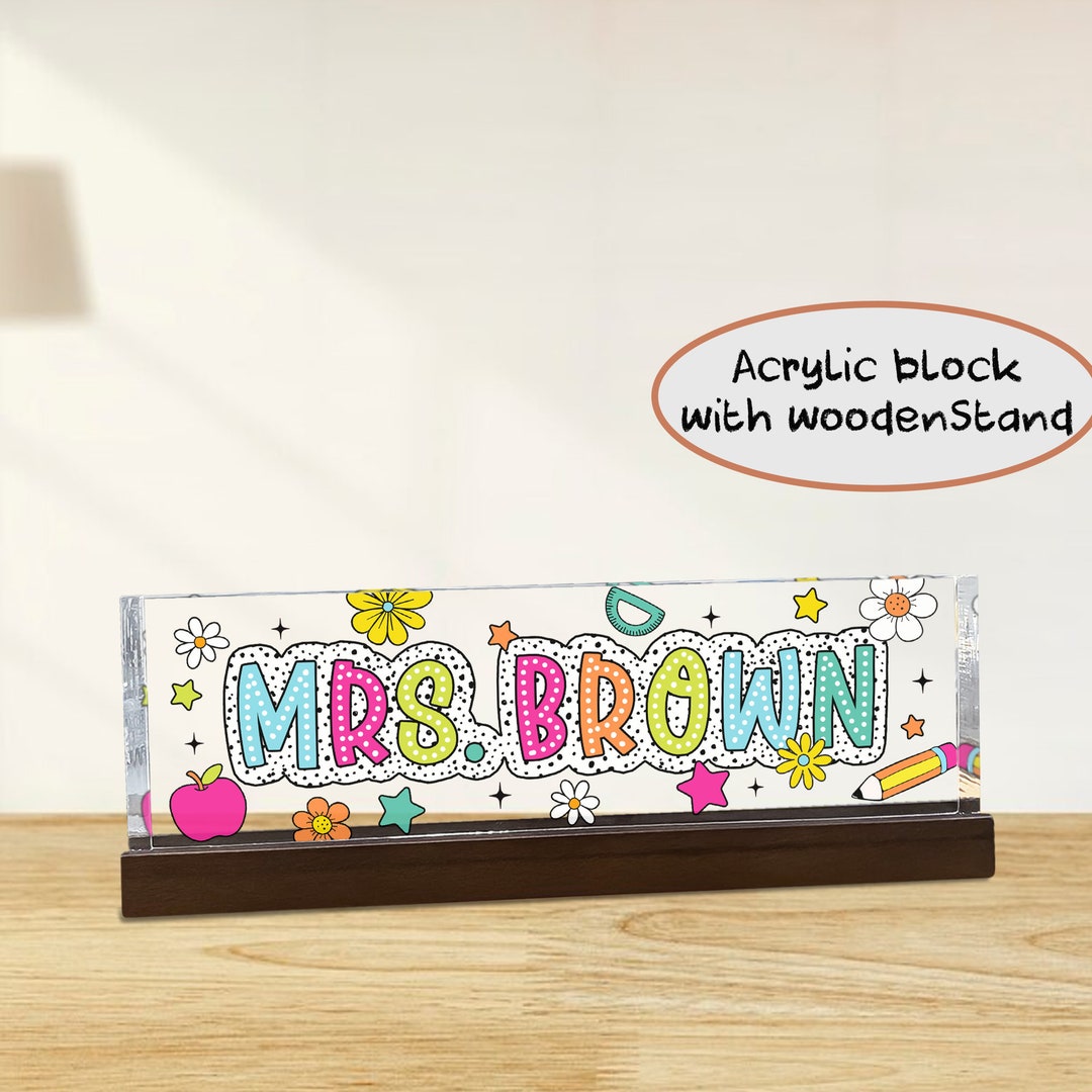 Dot Font Name Teacher Sign, Personalized Teacher Desk Name Block ...
