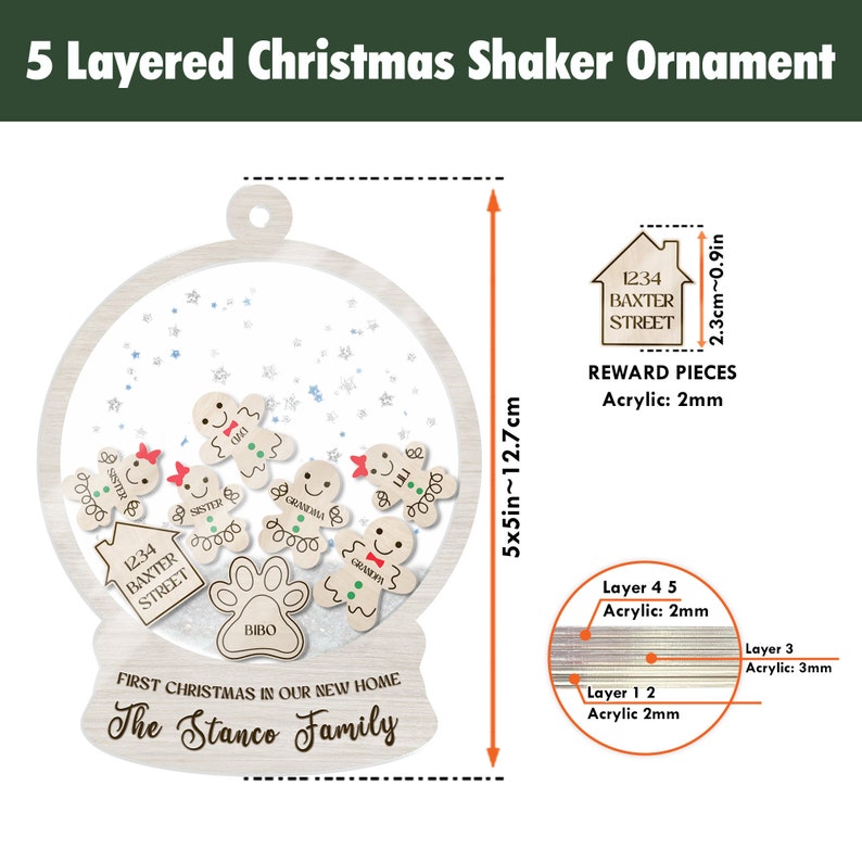 Personalized 5 Layered Christmas Shaker Ornament, Custom Name Teacher ...