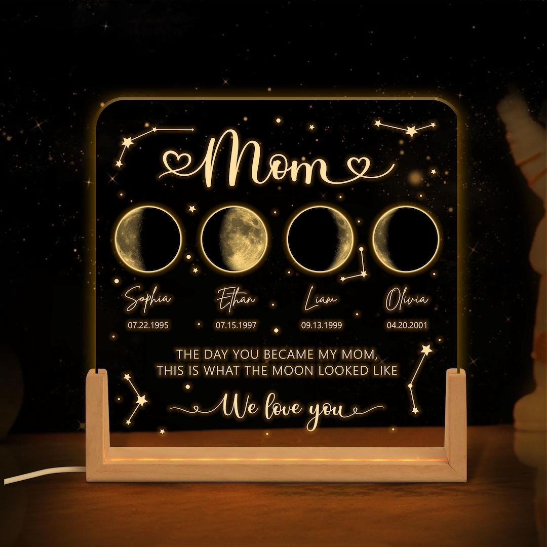 Personalised Mom Moon Phase Night Light, Personalized Moon Phase by ...