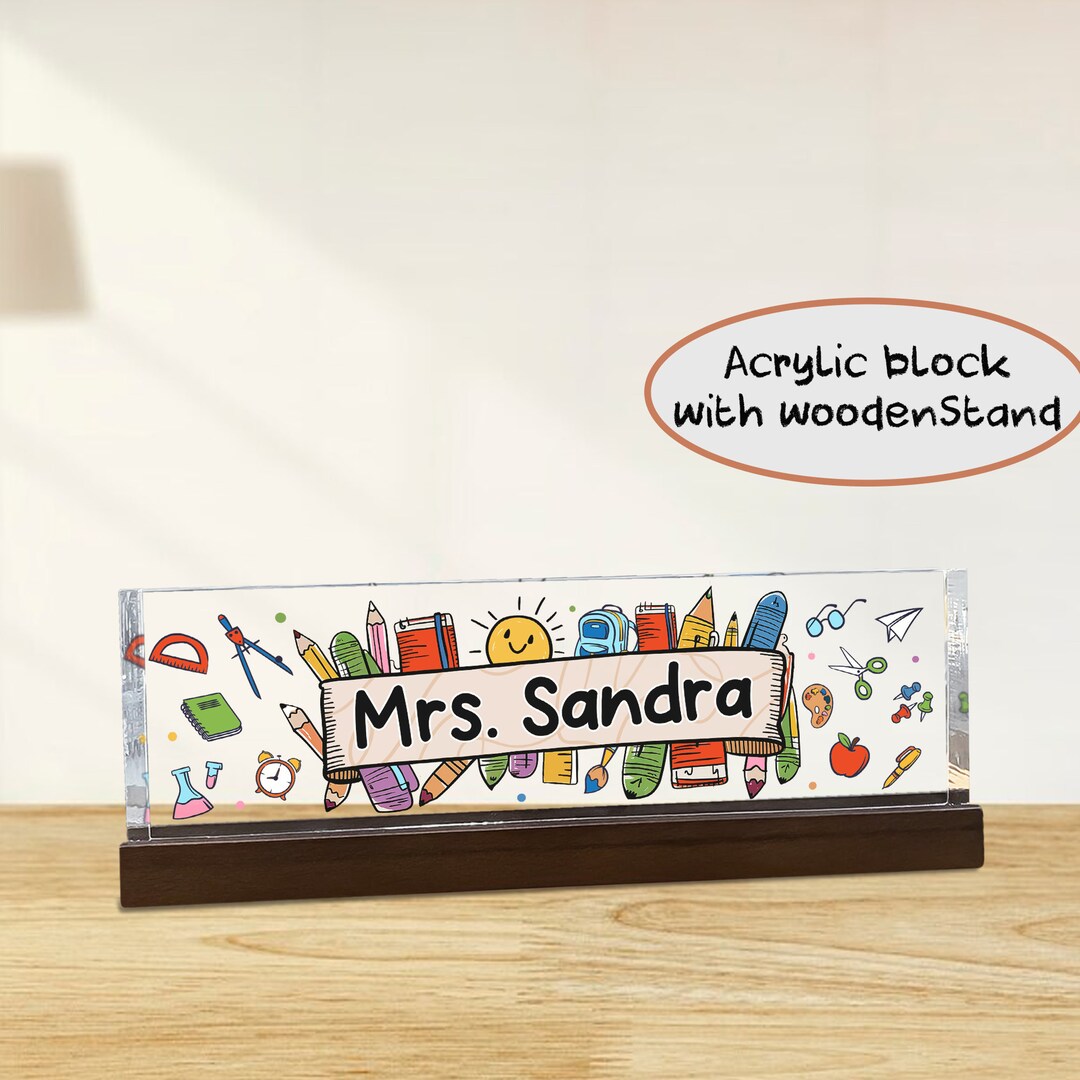 Back to School Teacher Sign, Personalized Teacher Desk Name Block ...