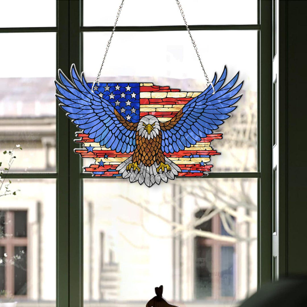 4th of July Gift, American Flag Eagle Suncatcher, Patriotic Bald Eagles ...