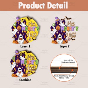 Halloween Teacher Name 3D Wood Art, Halloween Classroom 2 Layer Door ...