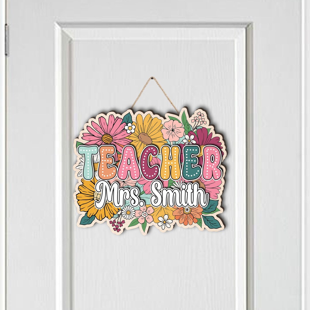 Personalized Floral Classroom 3D Wood Sign, Custom 2 Layered Art Piece ...