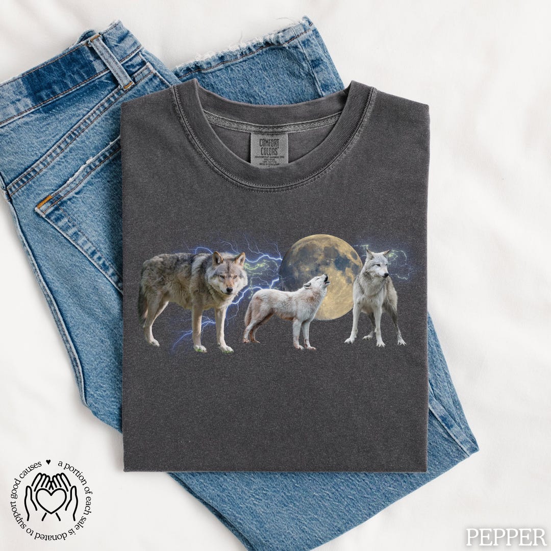 Three Wolves Retro Graphic T-shirts, Vintage-style Wolf Moon T-shirt ...