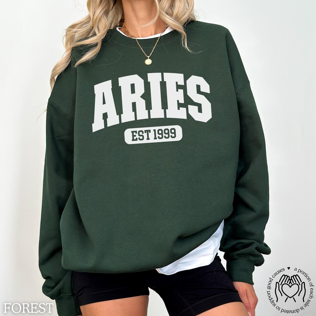CUSTOM Aries EST Sweatshirt, Custom Birth Year, Zodiac Crewneck ...