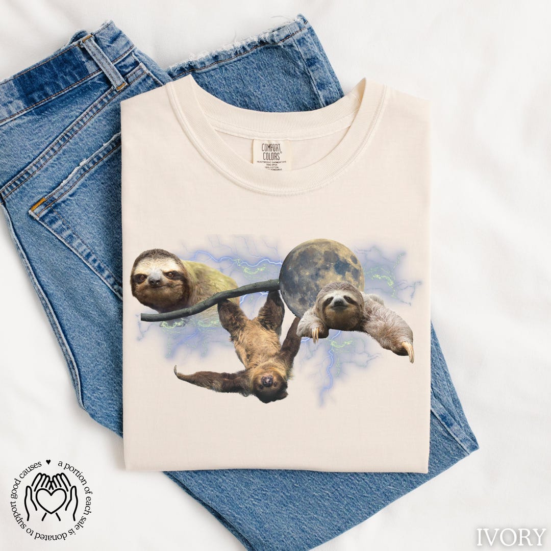 Three Sloths Retro Graphic T-shirts, Vintage-style Sloth Moon T-shirt ...