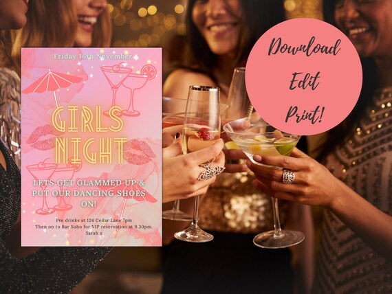 EDITABLE Girls Night Invite Template Ladies Night Cocktail - Etsy