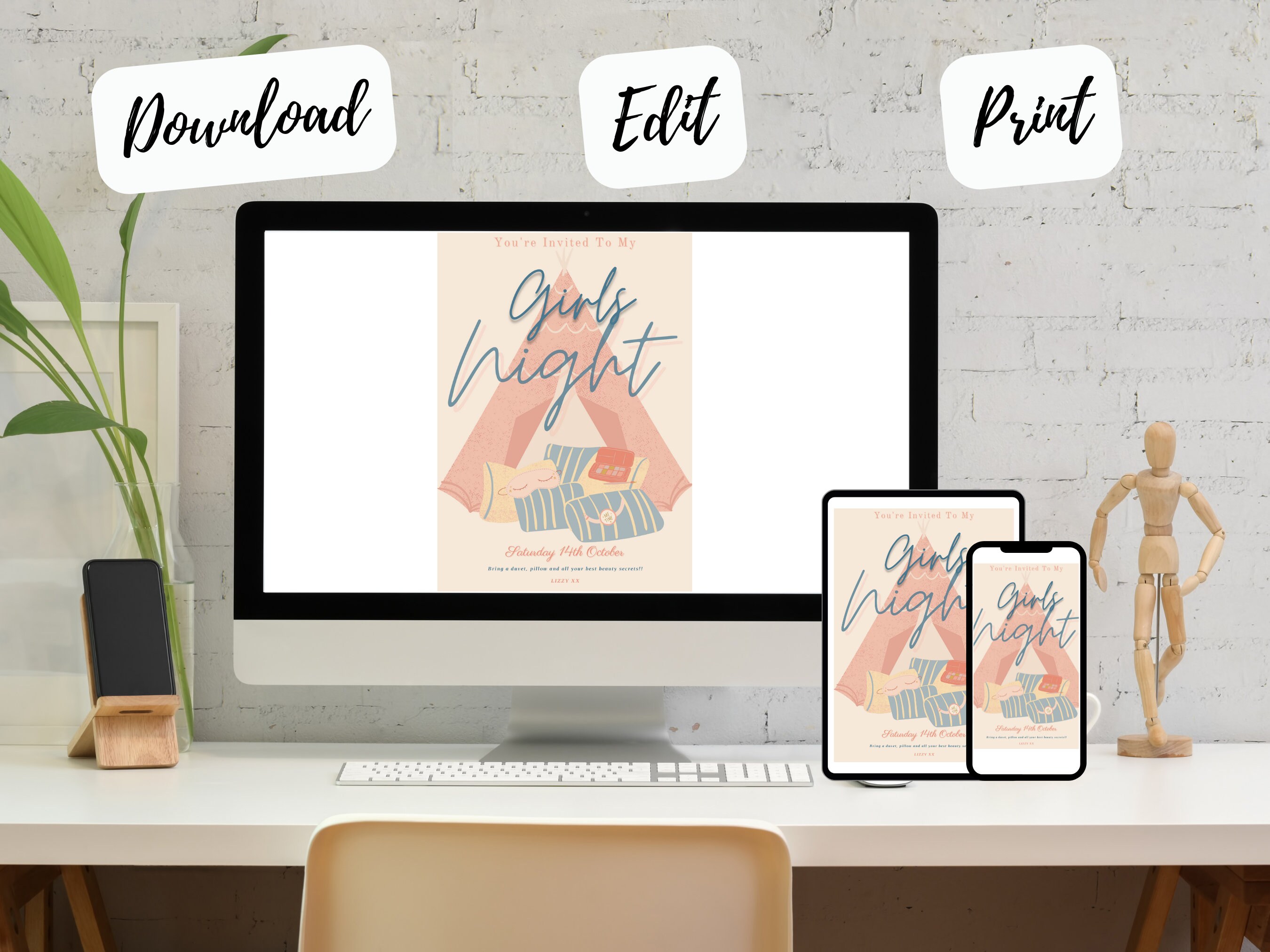 EDITABLE Girls Night Invitation Digital Invite Pamper Party Invitation ...