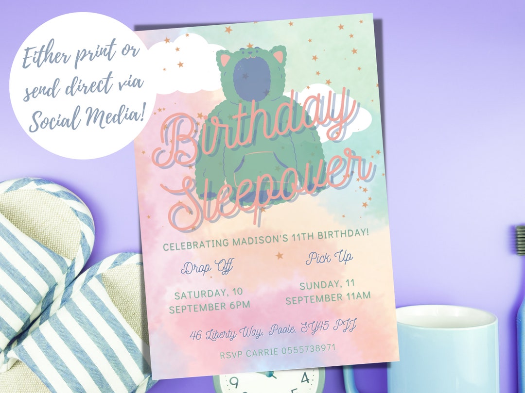 EDITABLE Teen Sleepover Invite Template, Slumber/pajama Party ...