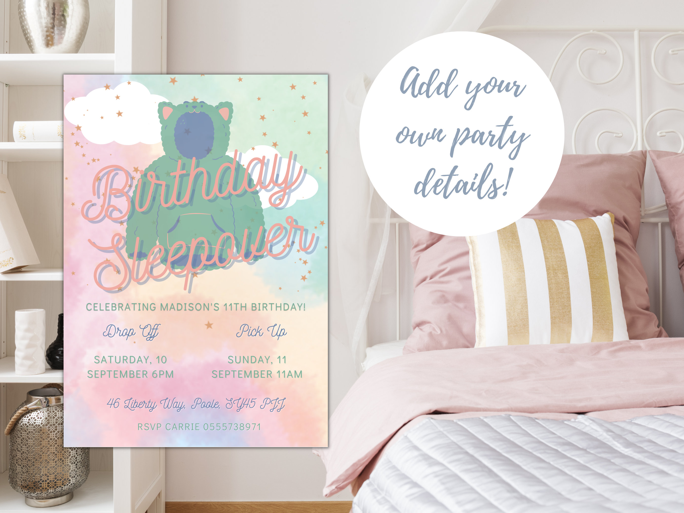 EDITABLE Teen Sleepover Invite Template, Slumber/pajama Party ...