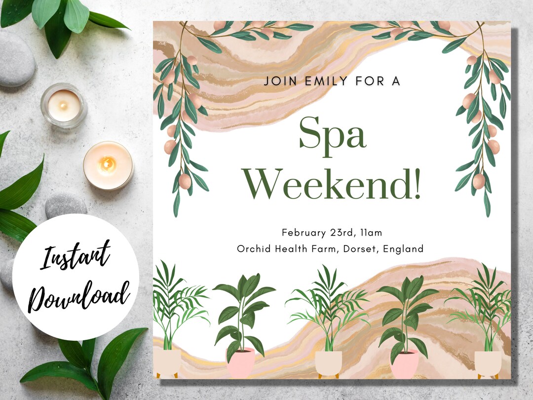 EDITABLE Spa Weekend Invitation Template Printable Pamper - Etsy