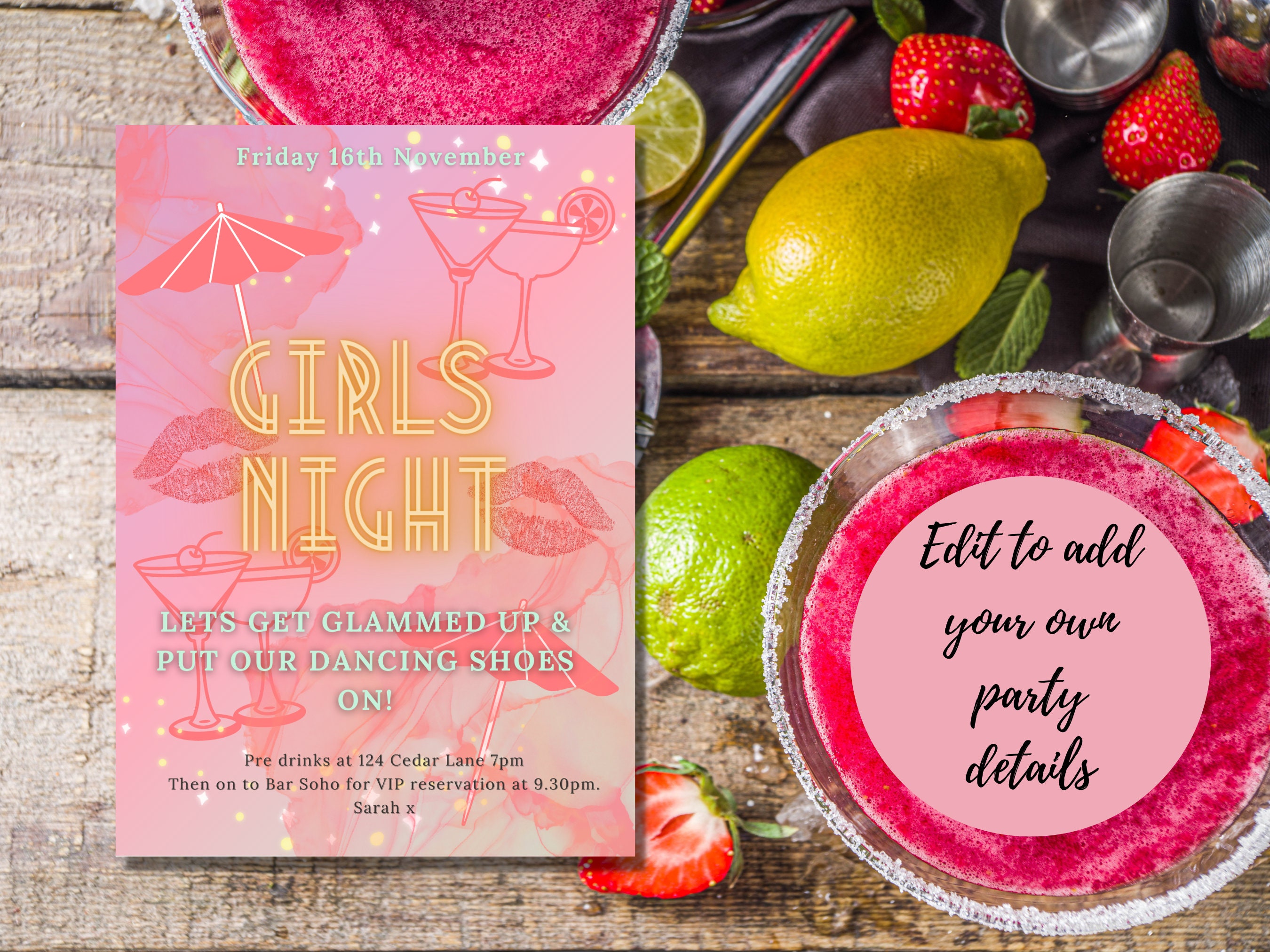 EDITABLE Girls Night Invite Template Ladies Night Cocktail Party Pink ...