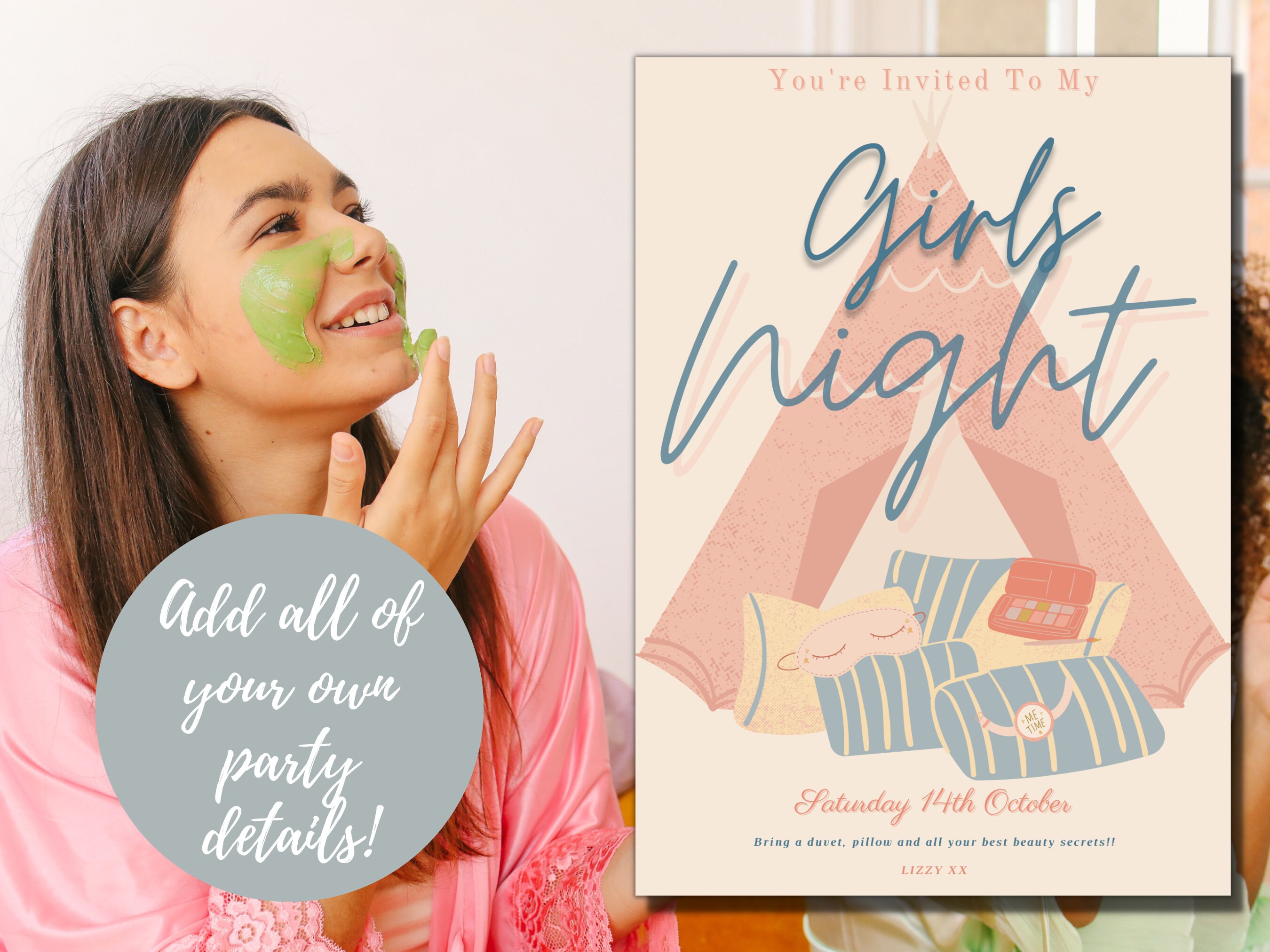 EDITABLE Girls Night Invitation Digital Invite Pamper Party Invitation ...