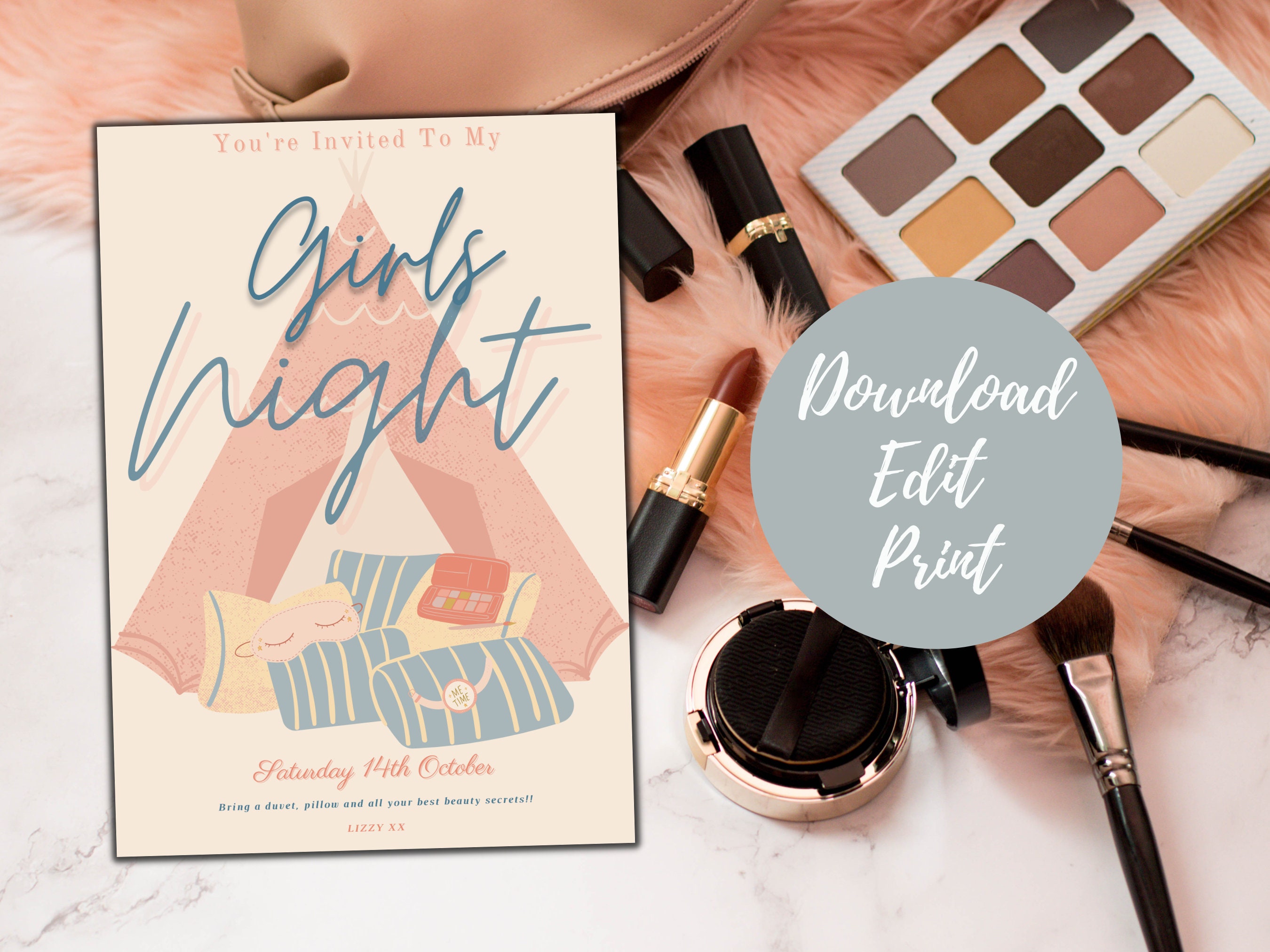 EDITABLE Girls Night Invitation Digital Invite Pamper Party Invitation ...