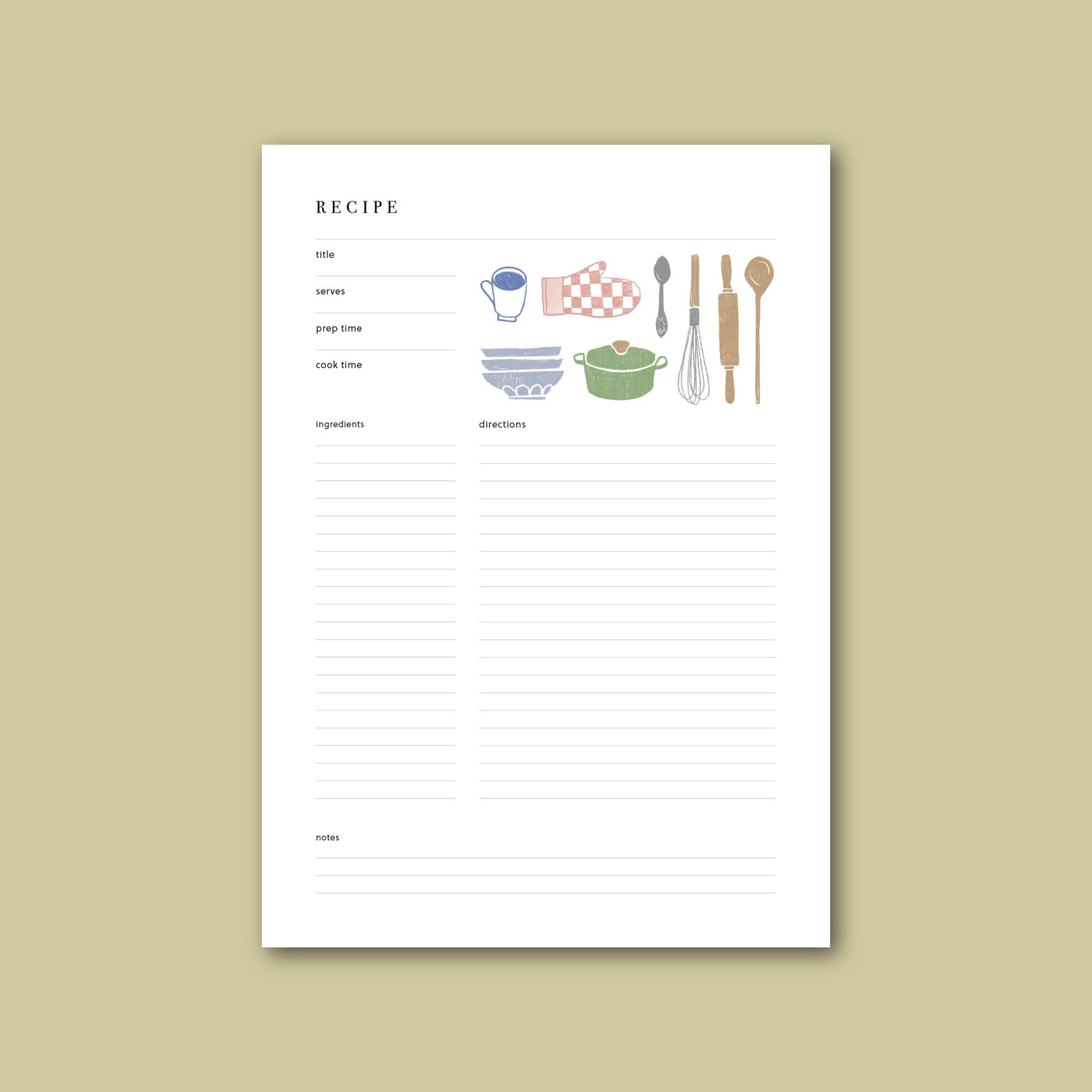 PRINTABLE - Recipe Printable Template PDF | Recipe Card Template ...